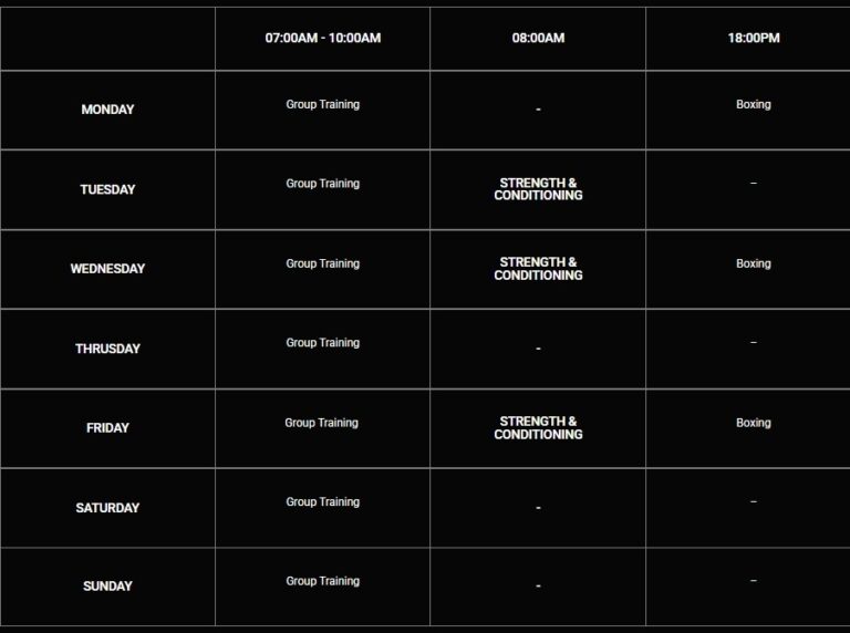 Class Timetable – AP Training Studio